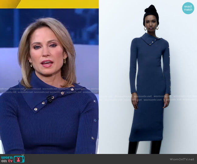 WornOnTV: Amy’s blue ribbed button detail dress on Good Morning America ...
