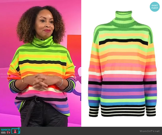 WornOnTV: Talia Parkinson-Jones’s multicolor striped turtleneck sweater ...