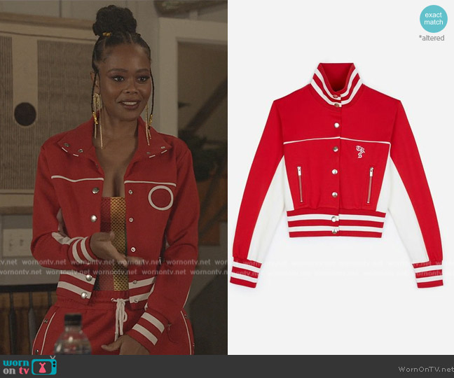 WornOnTV: Alicia’s red contrast stripe jacket on All American | Pauline ...