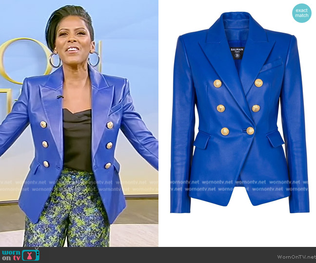 WornOnTV: Tamron’s blue leather blazer and floral pants on Tamron Hall ...
