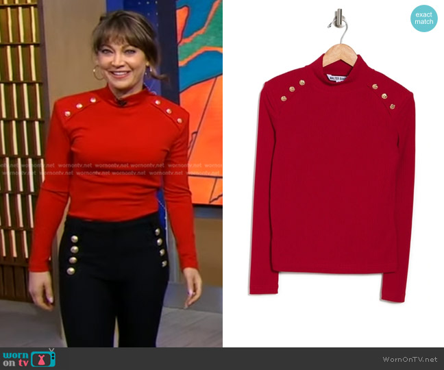 WornOnTV: Ginger’s red button shoulder top and pants on Good Morning ...