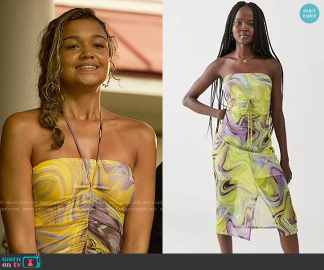 WornOnTV: Kiara’s yellow marble print halter dress on Outer Banks | Madison Bailey | Clothes and ...