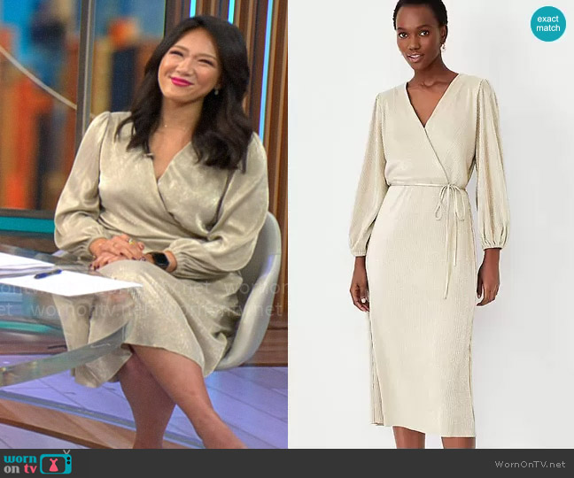 WornOnTV: Nancy Chen’s champagne wrap dress on CBS Mornings | Nancy ...