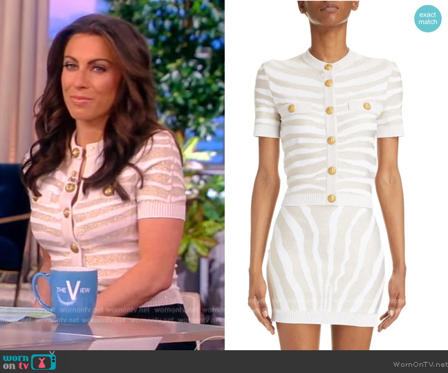 WornOnTV: Alyssa’s zebra stripe metallic cardigan on The View | Alyssa Farah Griffin | Clothes ...