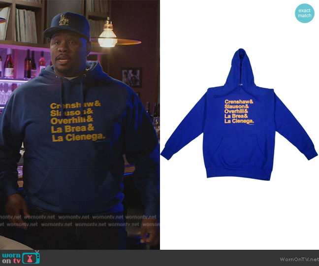 WornOnTV: Sherm’s blue Crenshaw print hoodie on Grand Crew | Carl Tart ...