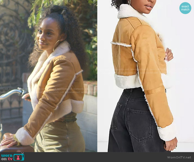 WornOnTV: Mable’s beige shearling cropped jacket on Good Trouble ...
