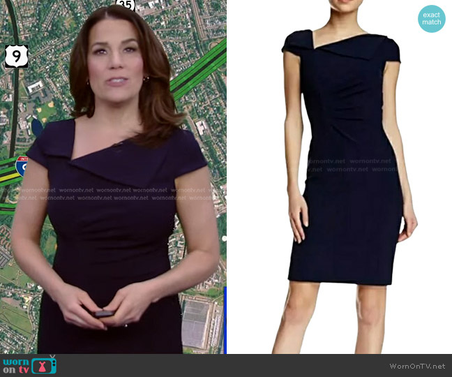 WornOnTV: Heather’s navy folded neckline dress on Good Morning America ...