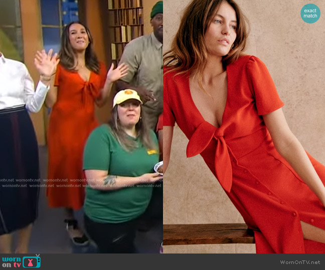 WornOnTV: Leah Cohen’s red tie front dress on Good Morning America ...