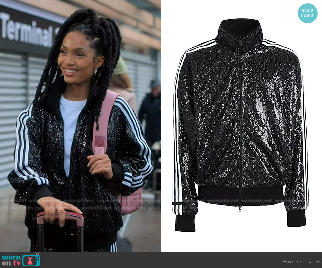 WornOnTV: Zoey’s black sequin track jacket on Grown-ish | Yara Shahidi ...