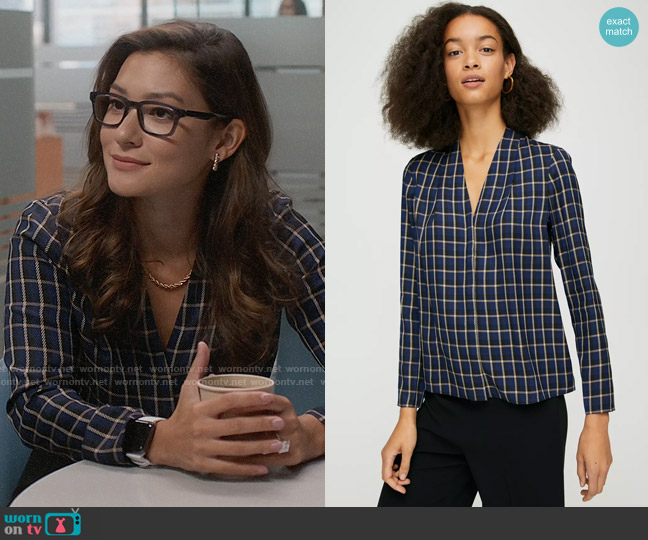 WornOnTV: Susan’s navy checked blouse on So Help Me Todd | Inga ...