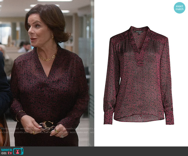 WornOnTV: Margaret’s red and black printed v-neck blouse and link ...