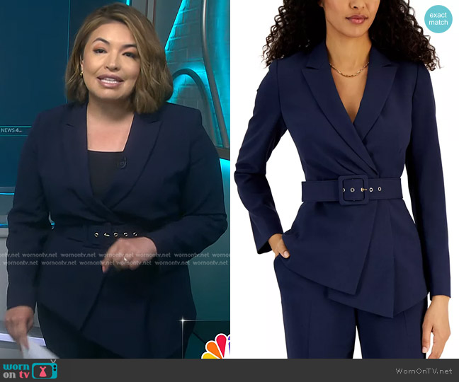 WornOnTV: Gilma Avalos’s navy belted asymmetric blazer on NBC News ...