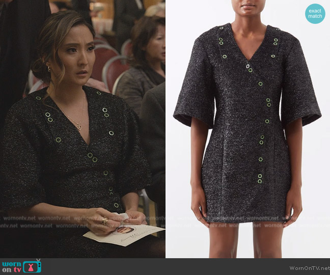 WornOnTV: Kimber’s black printed button detail wrap dress on Only ...