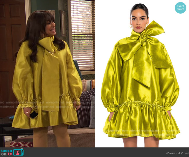 WornOnTV: Raven’s yellow satin bow neck mini dress on Ravens Home ...