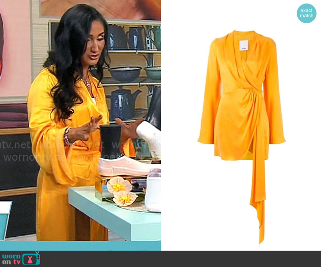 WornOnTV: Elizabeth Werner’s orange draped wrap dress on CBS Mornings ...