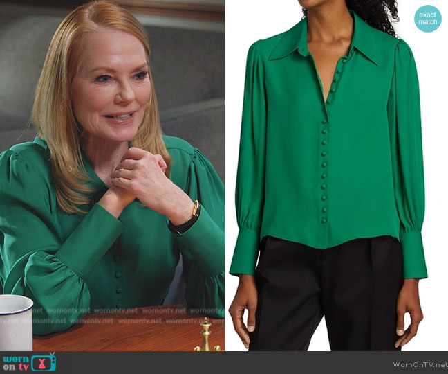 WornOnTV: Lisa’s green satin blouse on All Rise | Marg Helgenberger ...