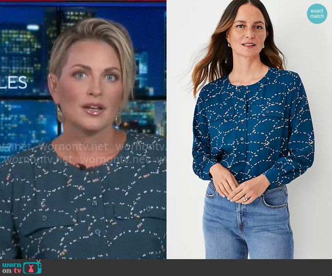 WornOnTV: Jamie Yuccas’s teal green printed button down top on CBS ...