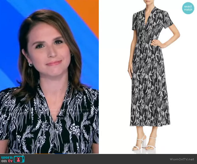WornOnTV: Elizabeth’s black printed v-neck dress on Good Morning ...