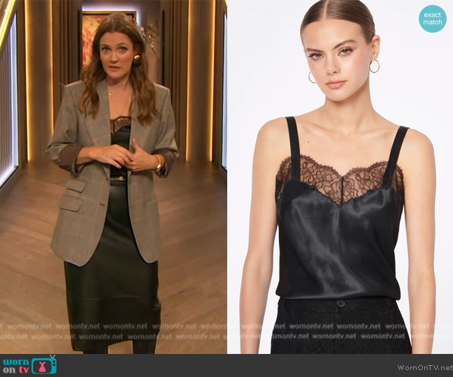 WornOnTV: Drew’s gray plaid blazer and lace trim cami on The Drew ...