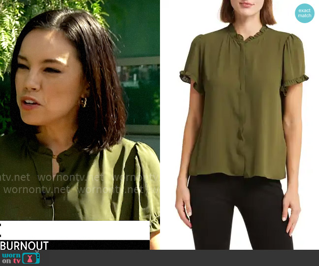 WornOnTV: Jo Ling Kent’s olive green ruffle trim top on CBS Mornings ...