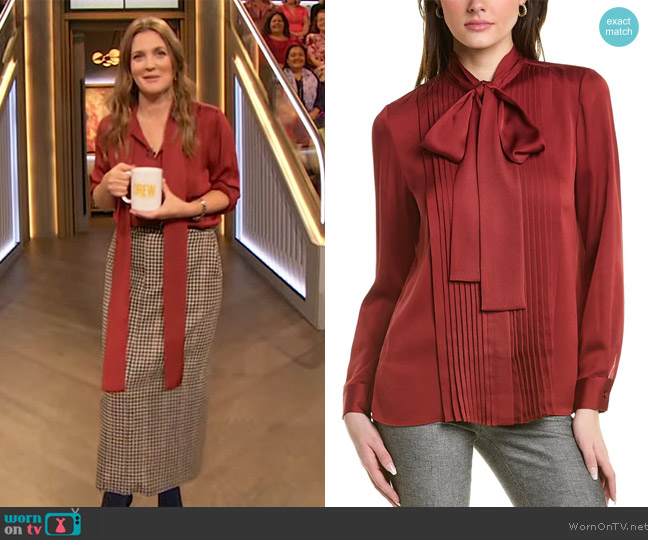WornOnTV: Drew’s red tie neck blouse and skirt on The Drew Barrymore Show | Drew Barrymore ...