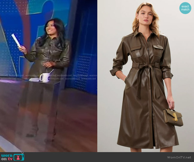 WornOnTV: Reena’s khaki brown leather shirtdress on Good Morning ...