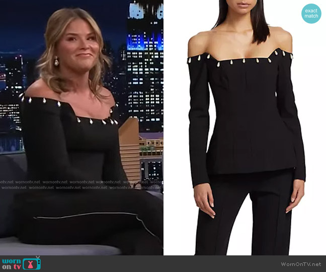 WornOnTV: Jenna’s black pearl embellished off-shoulder top at The ...