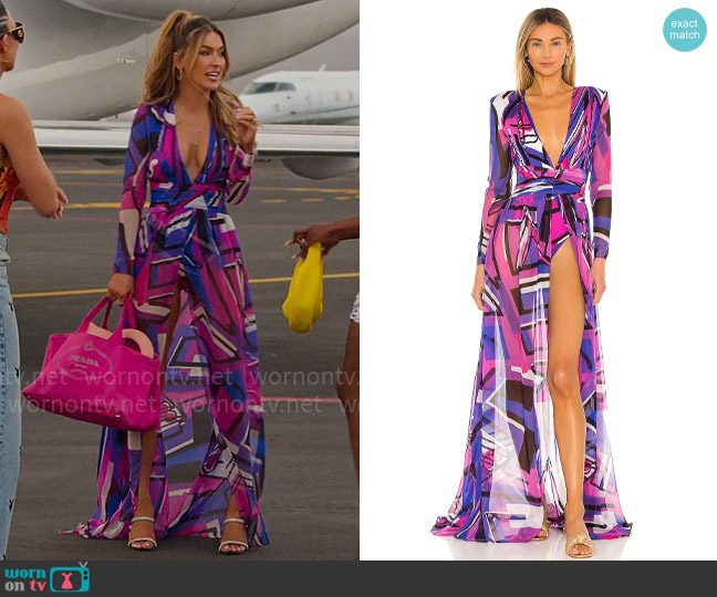 WornOnTV: Chrishell’s pink and purple geometric print maxi dress on ...