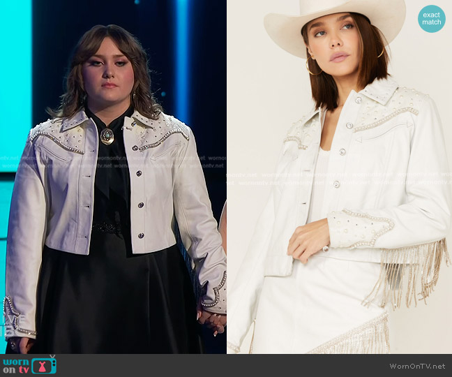 WornOnTV: Ruby Leigh’s white embellished fringe jacket on The Voice ...