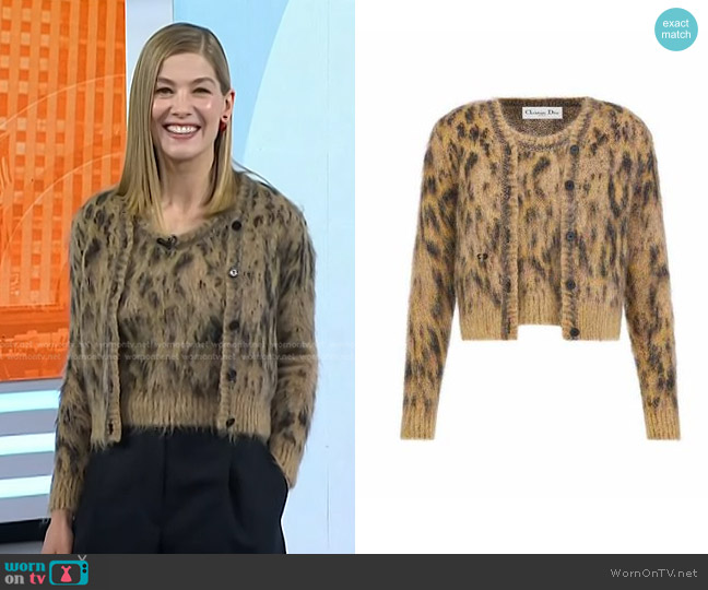 WornOnTV: Rosamund Pike’s leopard mohari tank and cardigan on Today ...