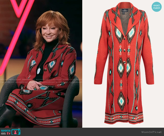 WornOnTV: Reba’s red aztec print cardigan jacket on The Voice | Reba ...