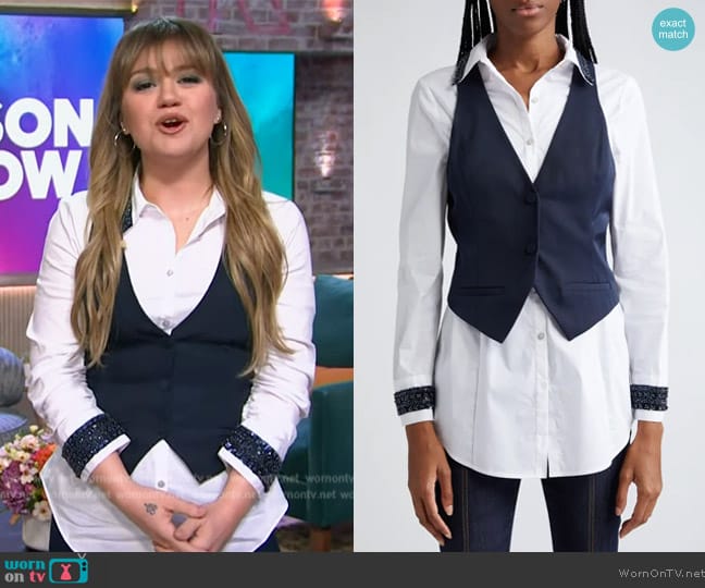 WornOnTV: Kelly’s white embellished trim blouse with vest on The Kelly ...