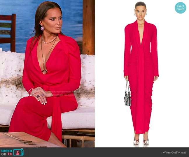 WornOnTV: Meredith’s red plunge neck draped dress on The Real ...