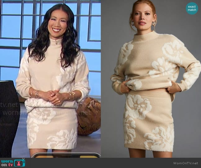 WornOnTV: Chi-Lan’s beige and white floral sweater and skirt set on The Talk | Chi-Lan Lieu ...