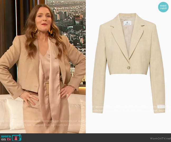 WornOnTV: Drew’s beige cropped blazer and skirt on The Drew Barrymore ...