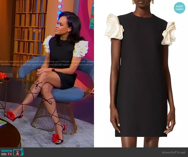 WornOnTV: Linsey’s black rosette sleeve dress and sandals on Good ...