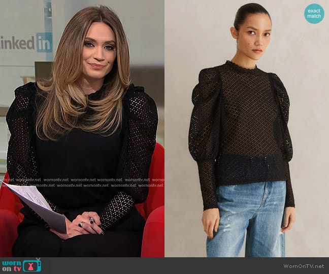 WornOnTV: Ellison’s black puff sleeve lace top on NBC News Daily ...