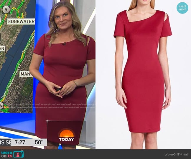 WornOnTV: Emily West’s red asymmetric neck sheath dress on Today ...