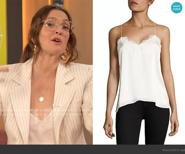 WornOnTV: Drew’s white pinstripe suit and cami on The Drew Barrymore Show | Drew Barrymore ...