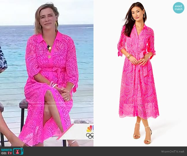 WornOnTV: Rebecca Singleton’s pink eyelet shirtdress on Today | Clothes ...