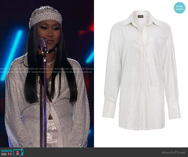 WornOnTV: Muni Long’s white rhinestone embellished shirt on The Voice ...
