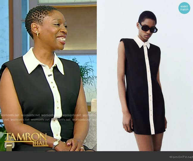 WornOnTV: Leanne’s black contrast mini dress on Tamron Hall Show ...
