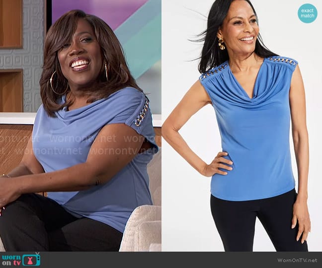 WornOnTV: Sheryl’s blue chain detail top on The Talk | Sheryl Underwood ...