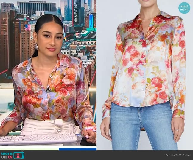 WornOnTV: Morgan’s floral blouse and white wide-leg pants on NBC News ...