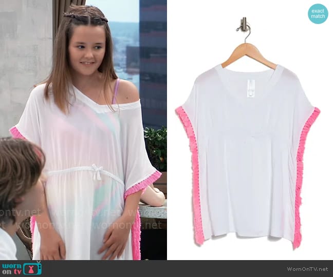 WornOnTV: Georgie’s white swim coverup with pink tassels on General ...