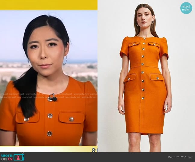WornOnTV: Selina Wang’s orange button front sheath dress on Good Morning America | Clothes and ...