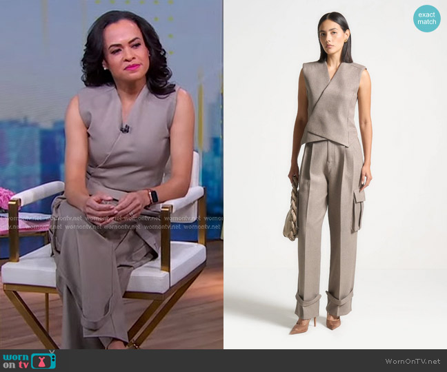 WornOnTV: Linsey’s grey wrap vest and cargo pants on Good Morning ...