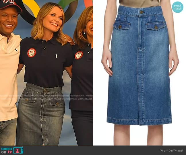 WornOnTV: Savannah’s navy polo and denim skirt on Today | Savannah ...