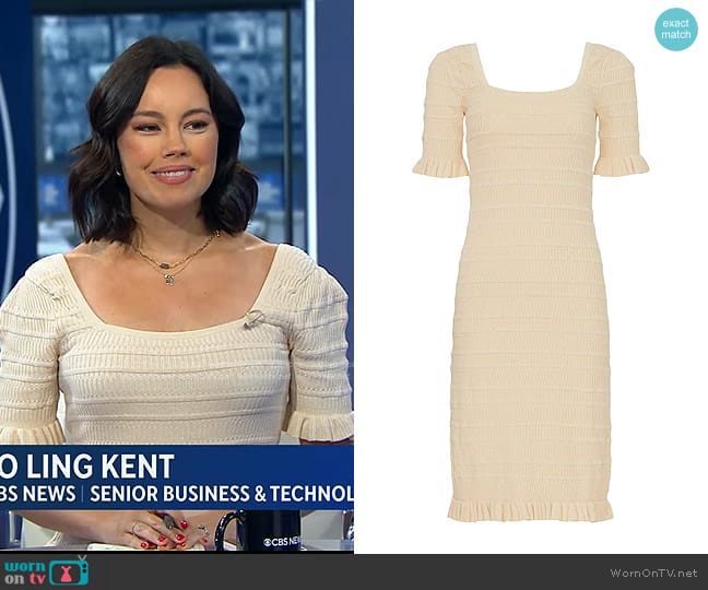WornOnTV: Jo Ling Kent’s ivory ribbed ruffle dress on CBS Evening News ...