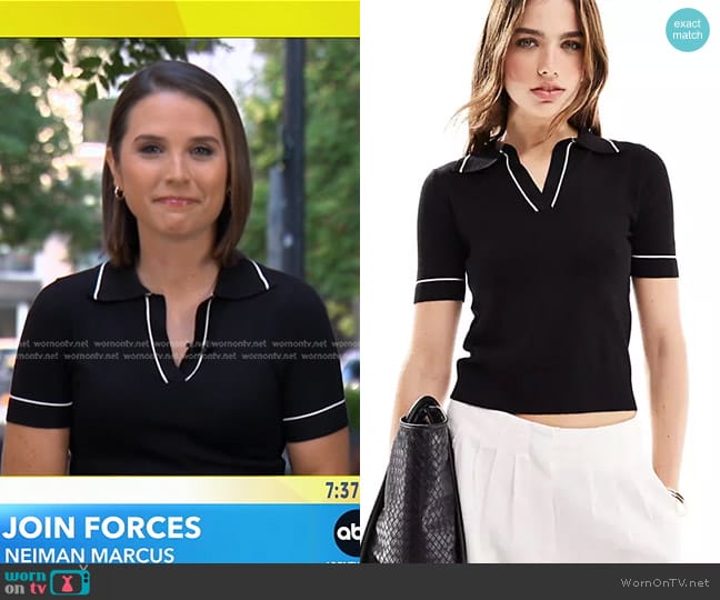 WornOnTV: Elizabeth’s black contrast trim polo on Good Morning America ...